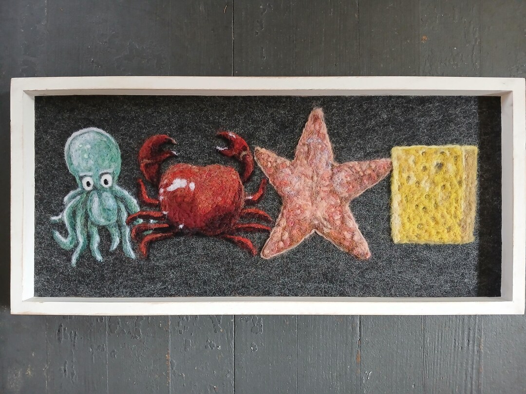 Needle Felted Spongebob Squarepants Inspired Art - Wool Painting - Etsy