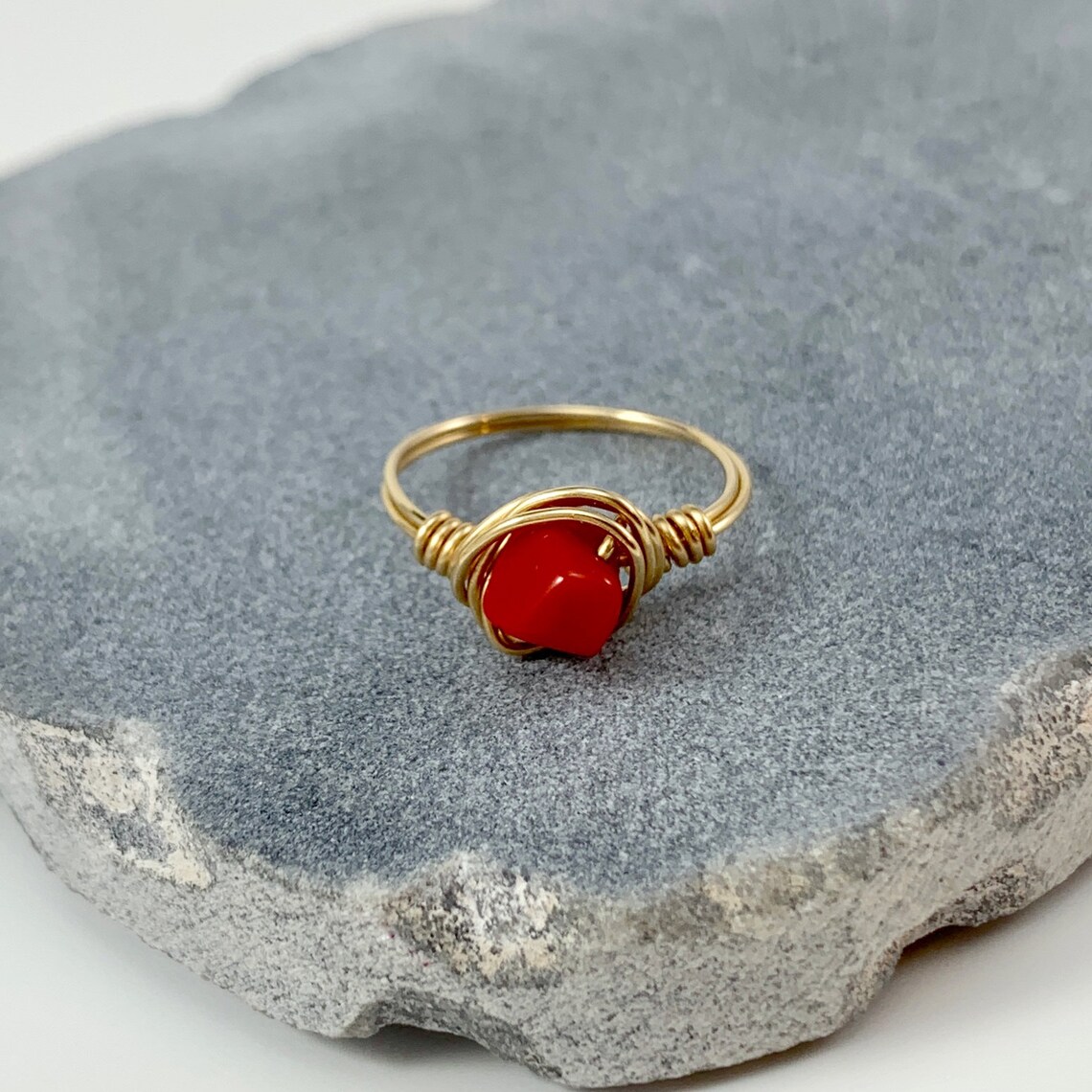 Minimalist Red Coral Gemstone Wire Wrapped Stackable Ring - Etsy