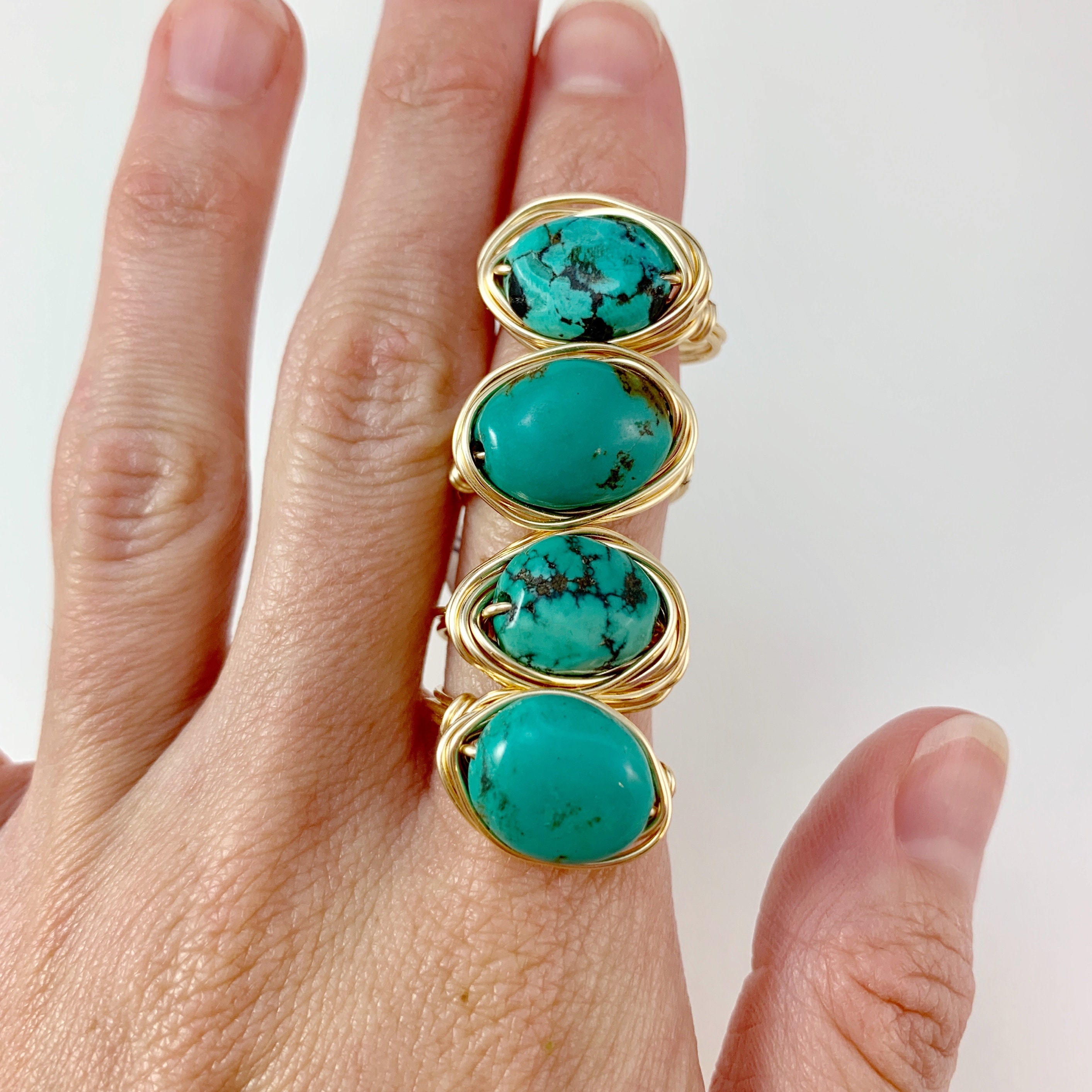 Boho Wire Wrapped Turquoise Ring, Gold Wire Wrap Ring, Hippie, Festival ...