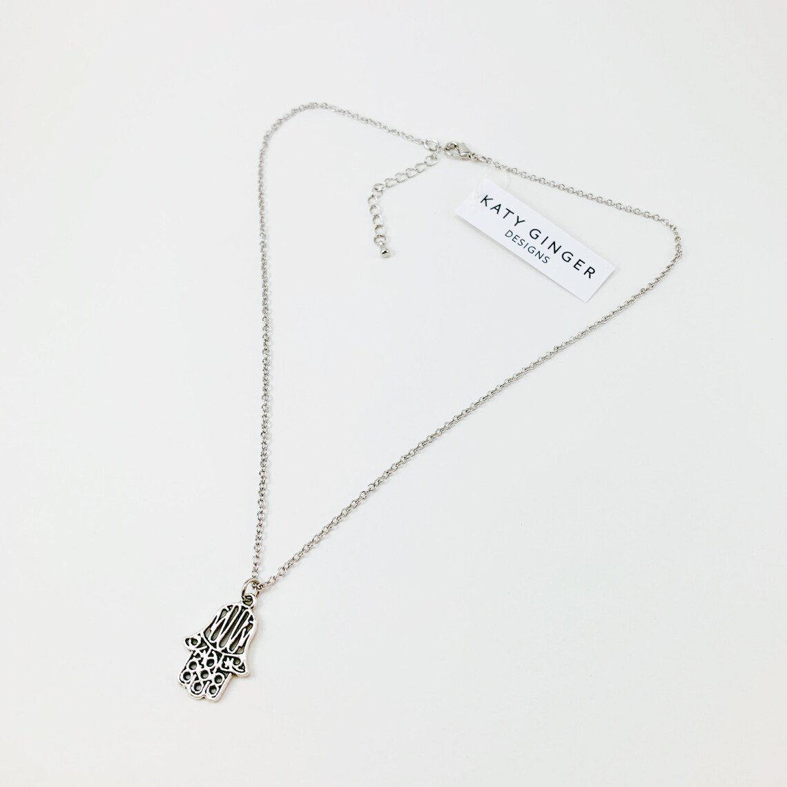 Minimalist Hamsa Hand Pendant Necklace Silver Chain Necklace - Etsy