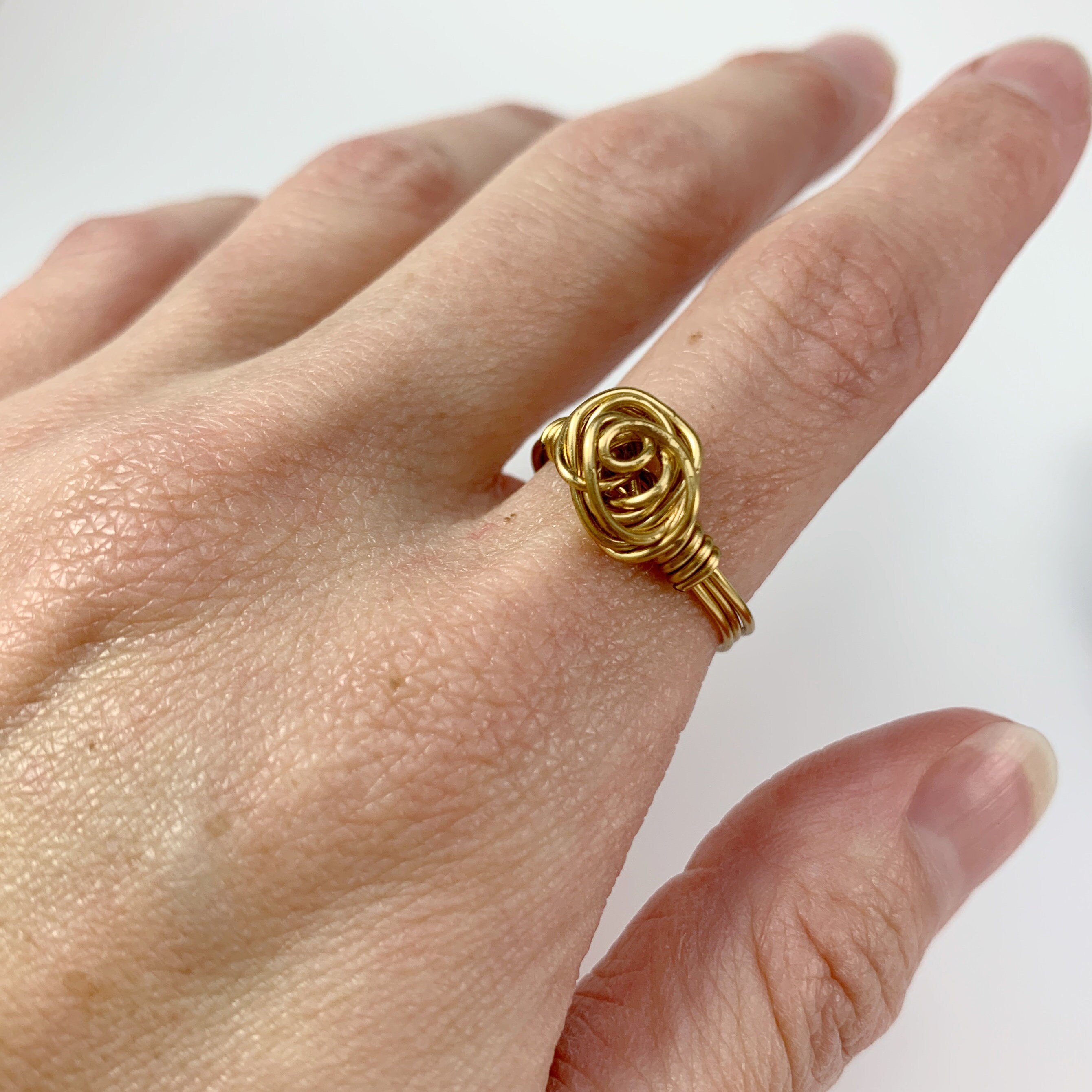 Minimalist Gold Wire Knot Ring, Minimal Rose Flower Wire Wrapped Ring ...