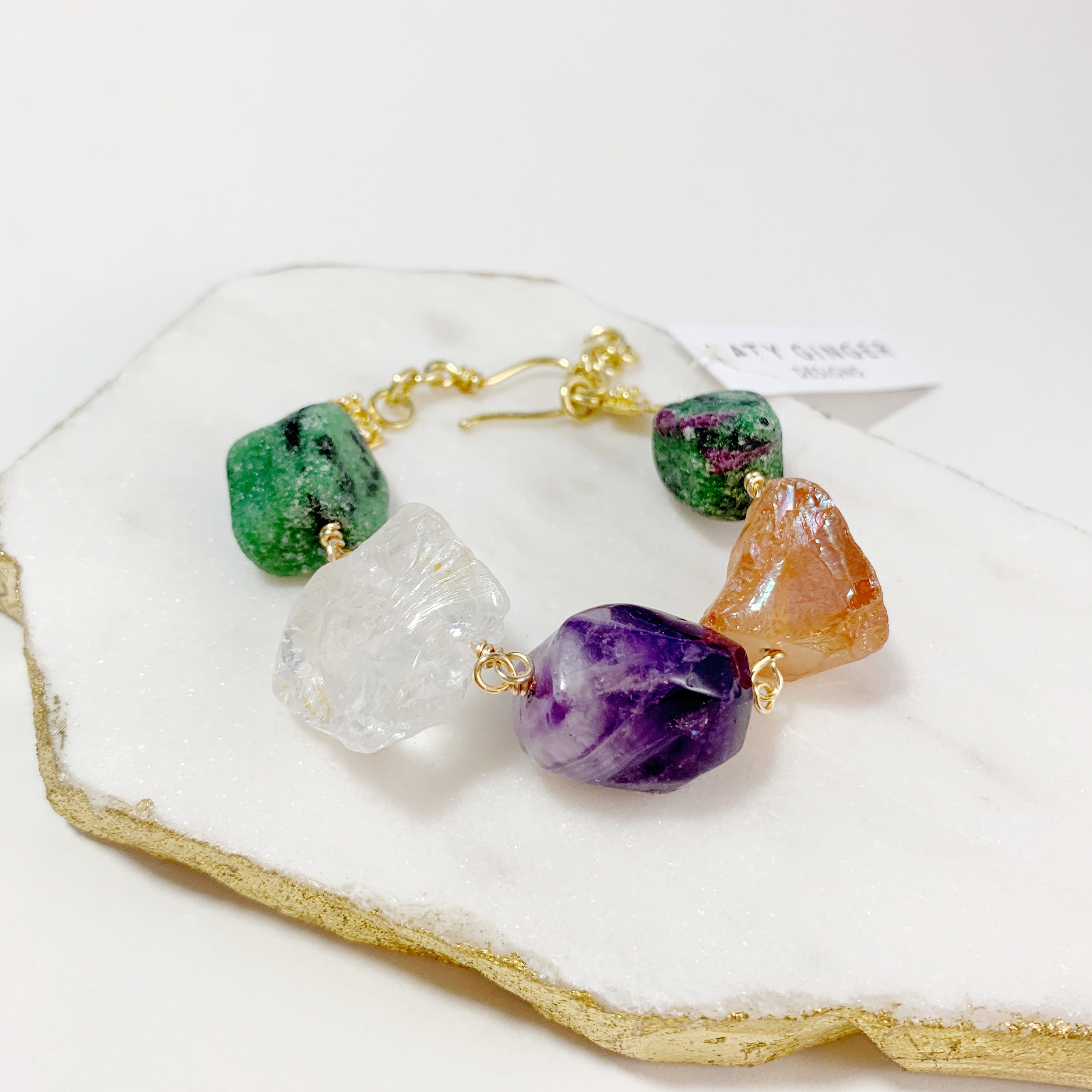 Chunky Boho Gemstone Bracelet, Raw Stone Jewelry, Clear Quartz ...