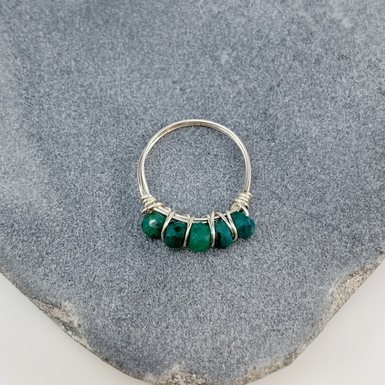 Wire Wrap Silver Stackable Ring Minimalist Wire Wrapped Green - Etsy