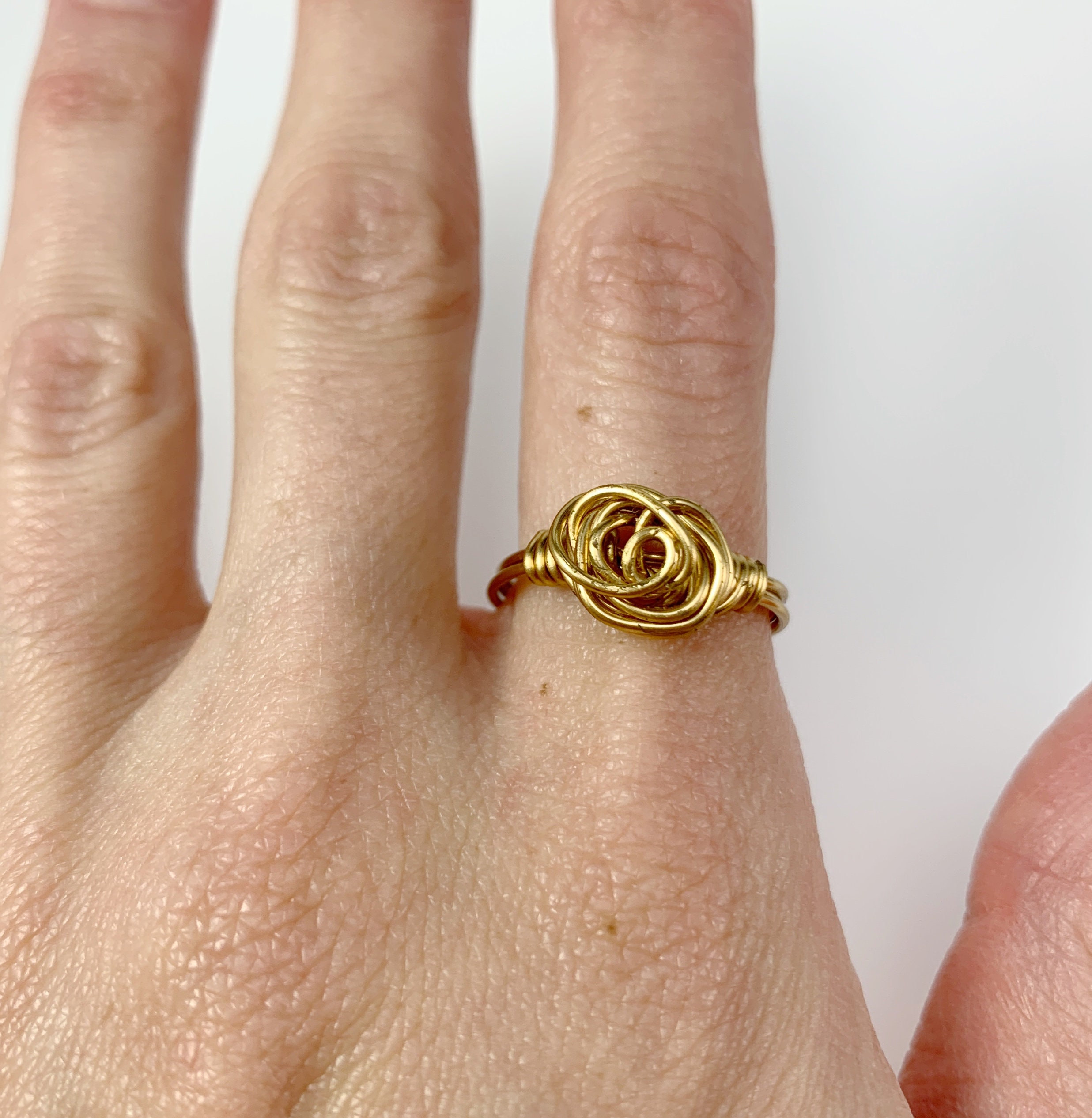 Minimalist Gold Wire Knot Ring, Minimal Rose Flower Wire Wrapped Ring ...