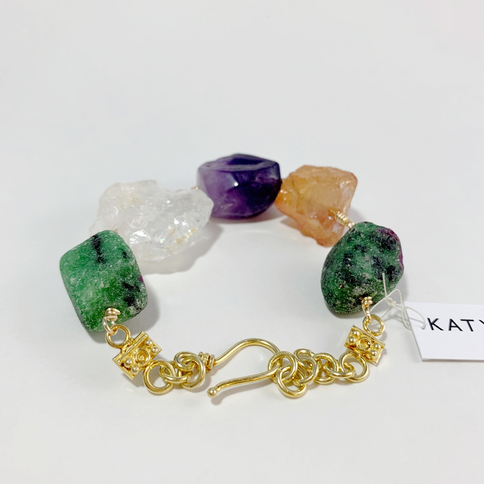 Chunky Boho Gemstone Bracelet, Raw Stone Jewelry, Clear Quartz ...