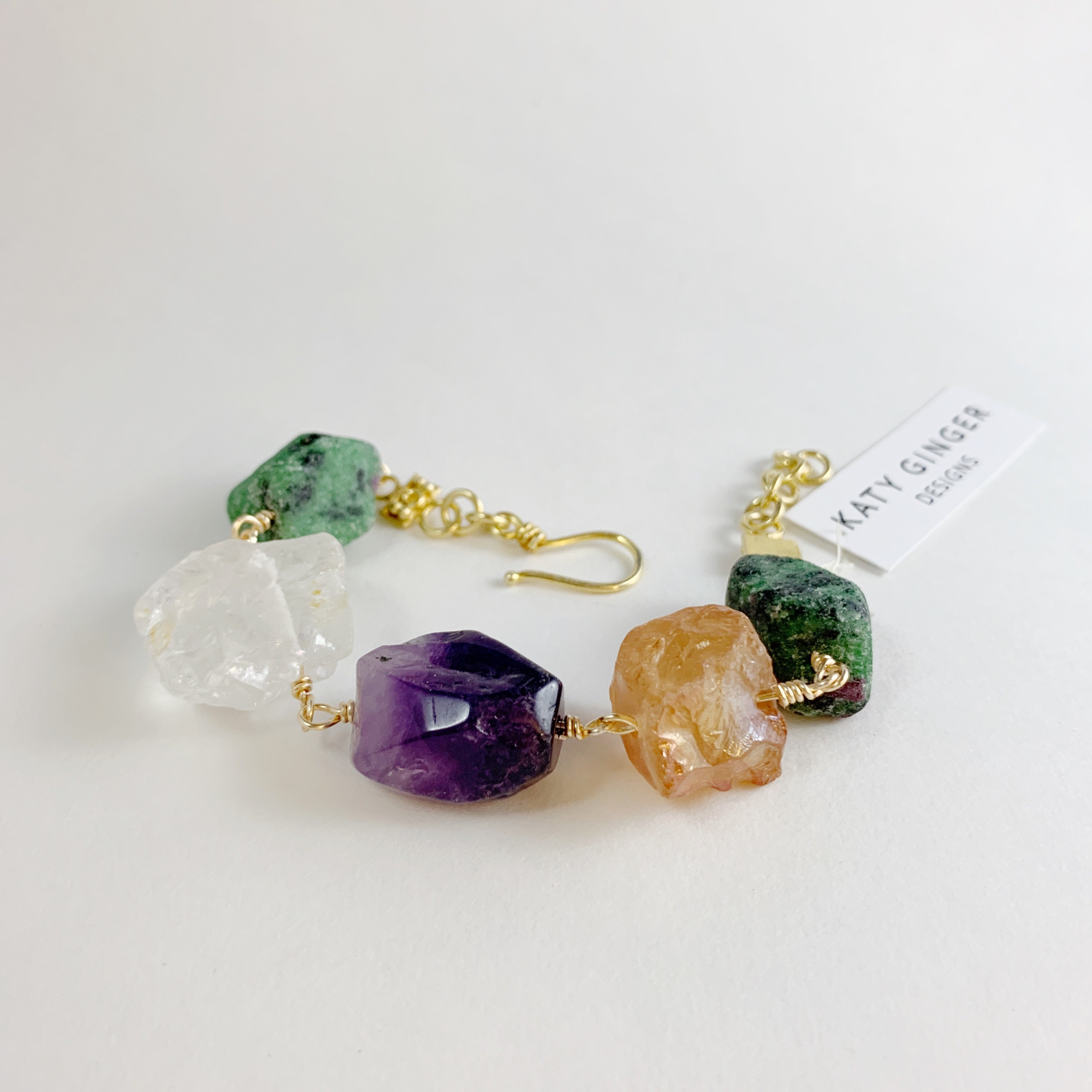 Chunky Boho Gemstone Bracelet, Raw Stone Jewelry, Clear Quartz ...