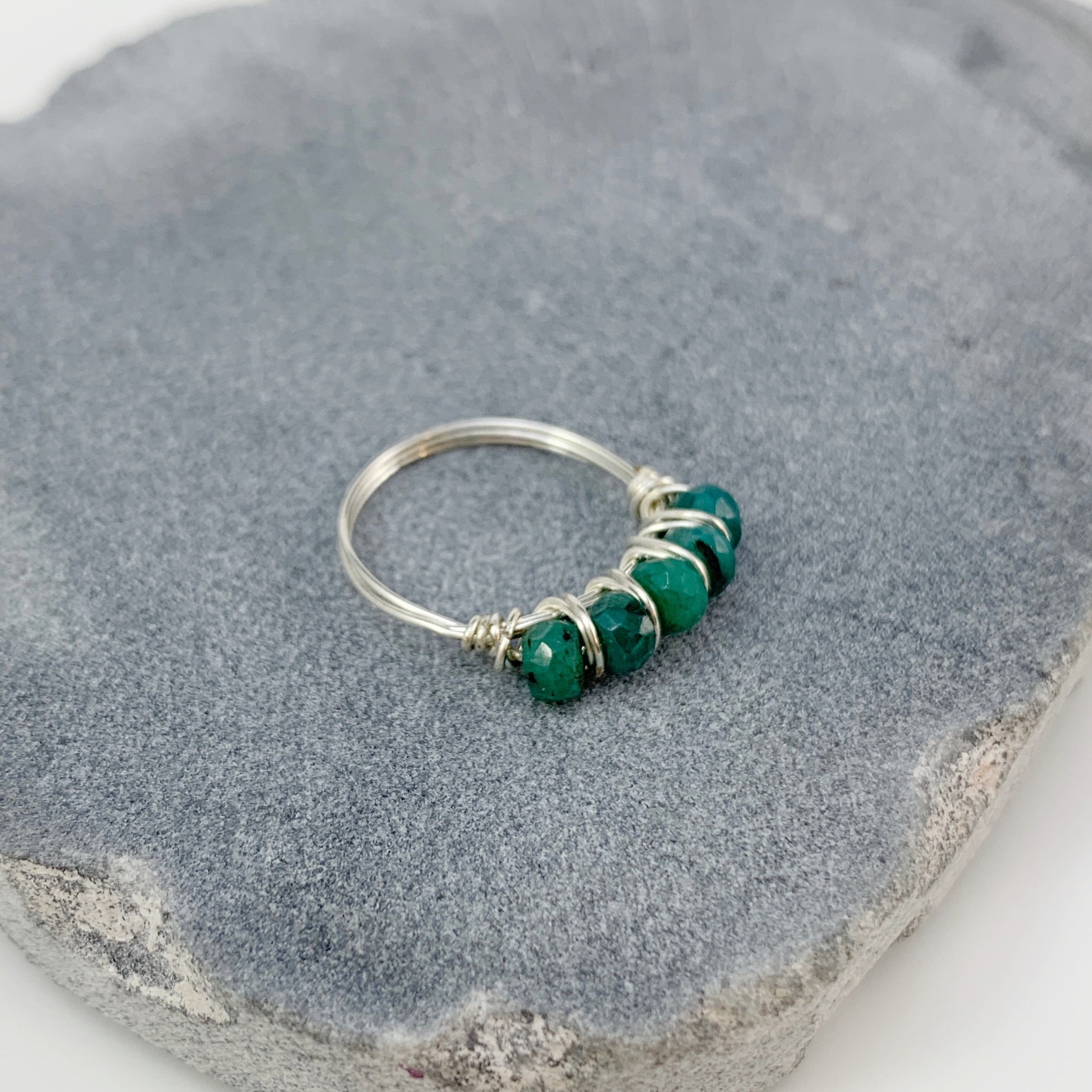 Wire Wrap Silver Stackable Ring Minimalist Wire Wrapped Green - Etsy