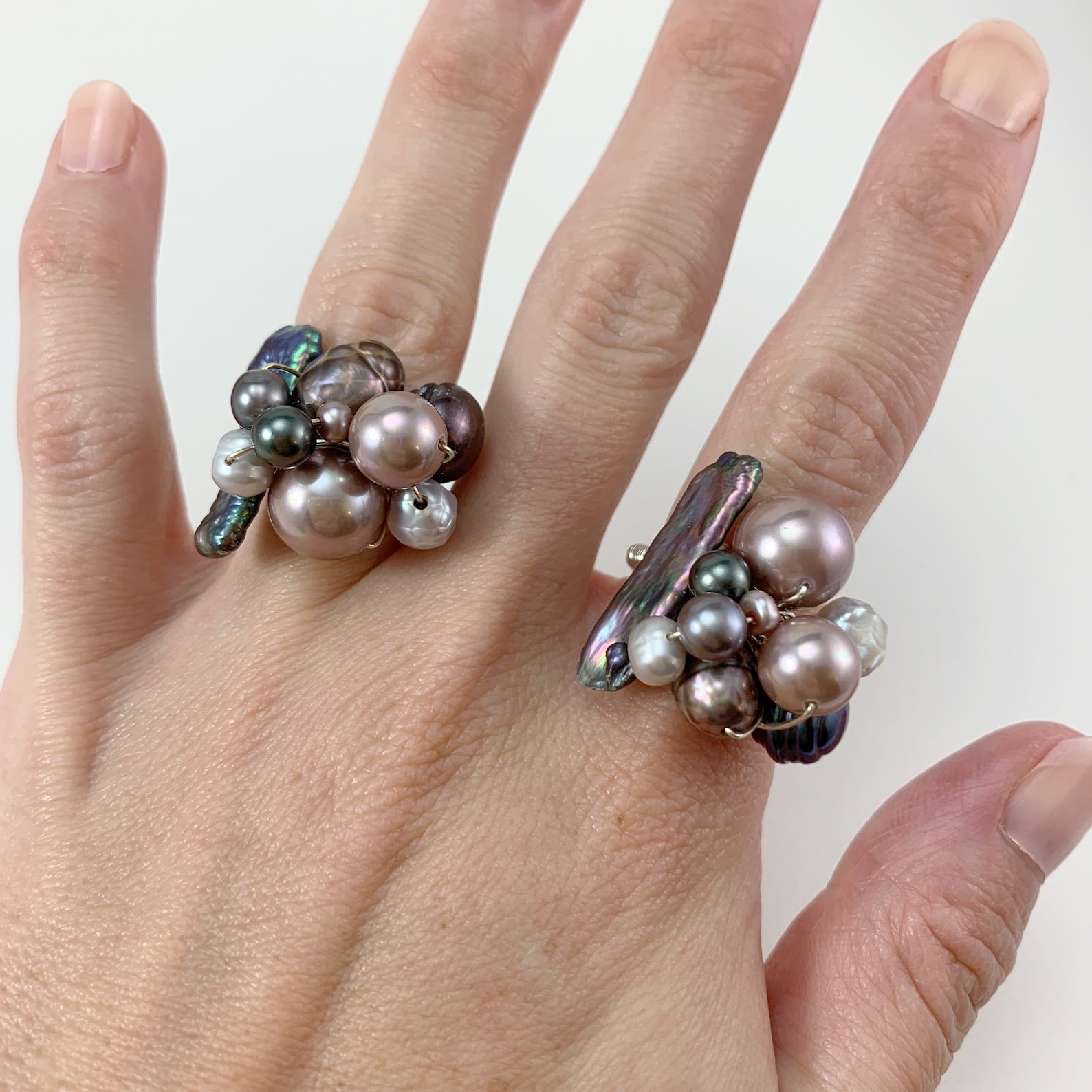 Boho Wire Wrapped Pearl Cluster Ring, Sterling Silver, Wire Wrap ...