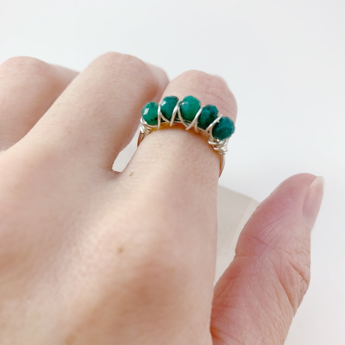 Wire Wrap Silver Stackable Ring Minimalist Wire Wrapped Green - Etsy