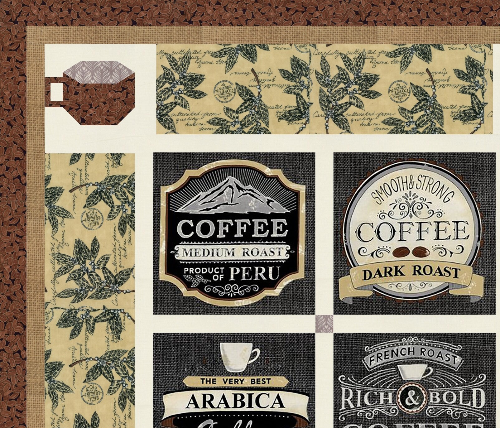 Panel Quilt PATTERN Only Coffee Beans Cup is Machine Applique for Home ...