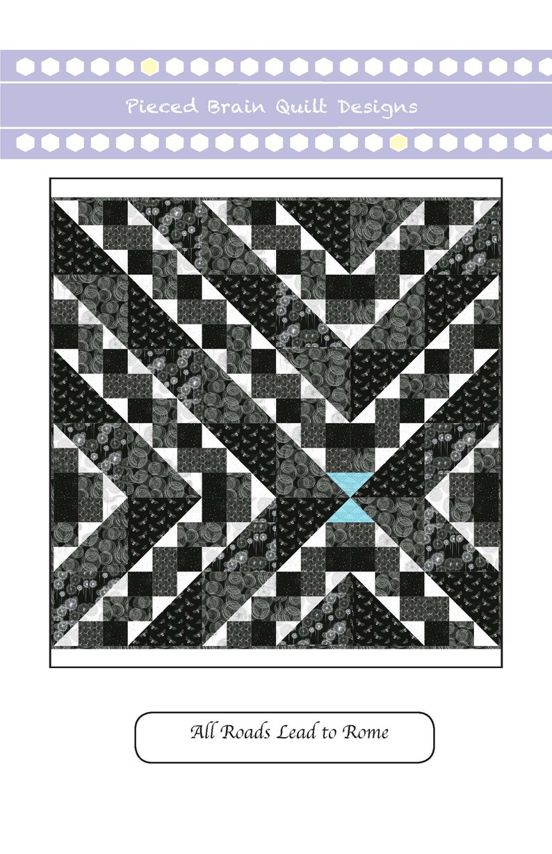 Quilt Pattern All Roads Lead to Rome Black White Silver Sparkle Fade ...