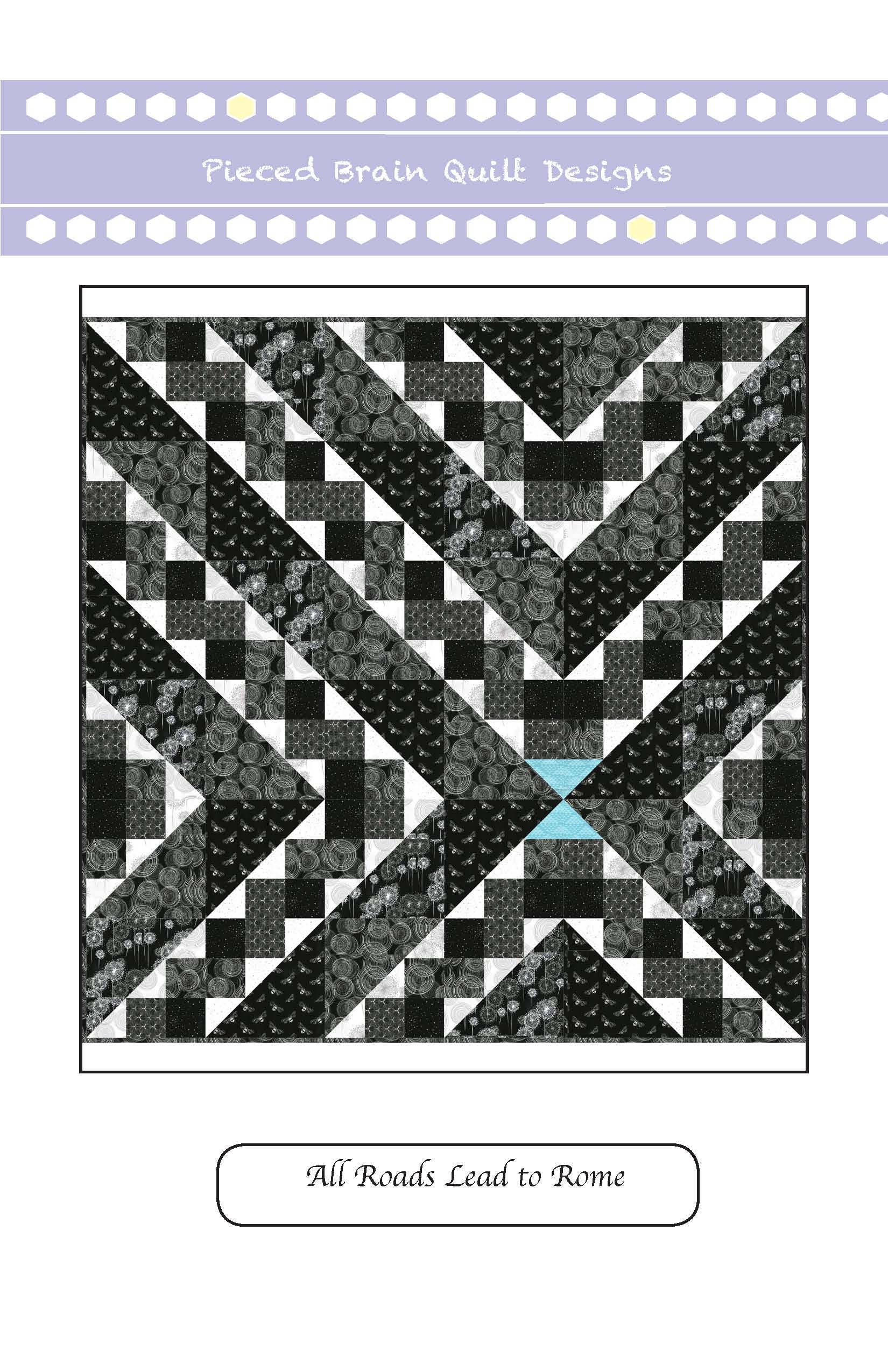 Quilt Pattern All Roads Lead to Rome Black White Silver Sparkle Fade ...