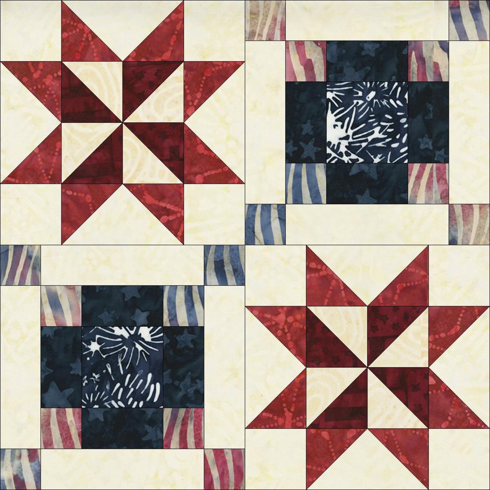 Patriotic Quilt Pattern Scrappy Flag Red Blue Fanfare Fourth of July ...