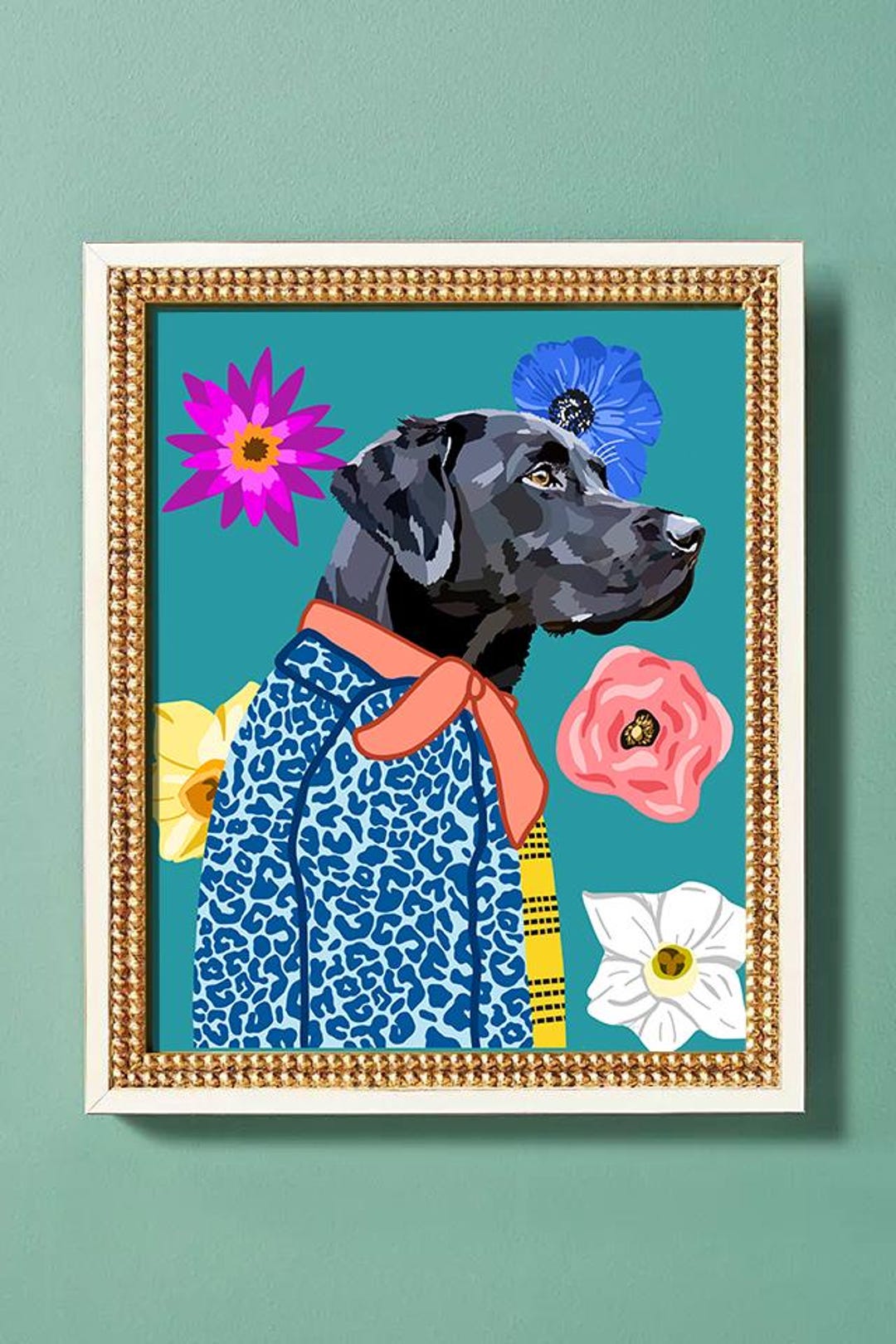Black Labrador Wall Art Printable – Whimsical Dog Portrait, Dressed up ...