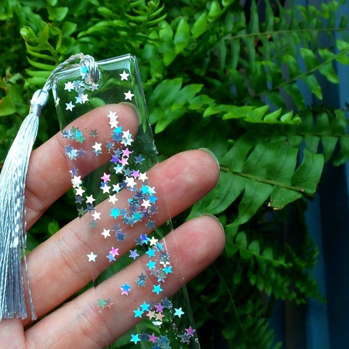 Resin and Glitter Bookmark Reflective Stars Transparent - Etsy