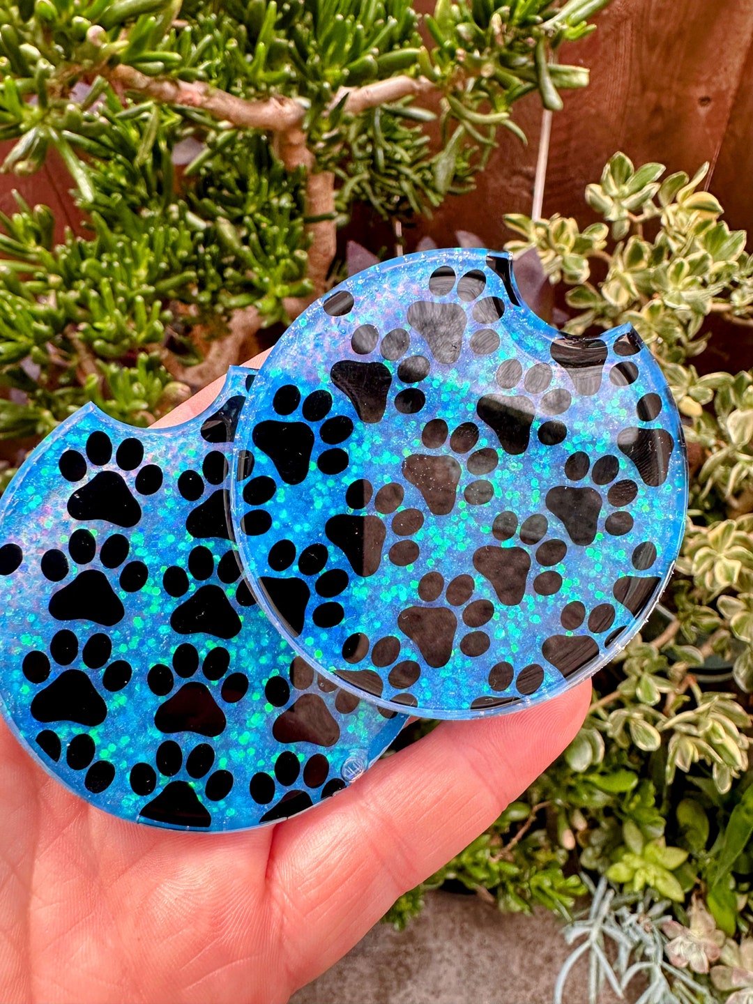 Blue Checkered Paw Print Coaster || Paw Checker Pattern || Car Decor ...