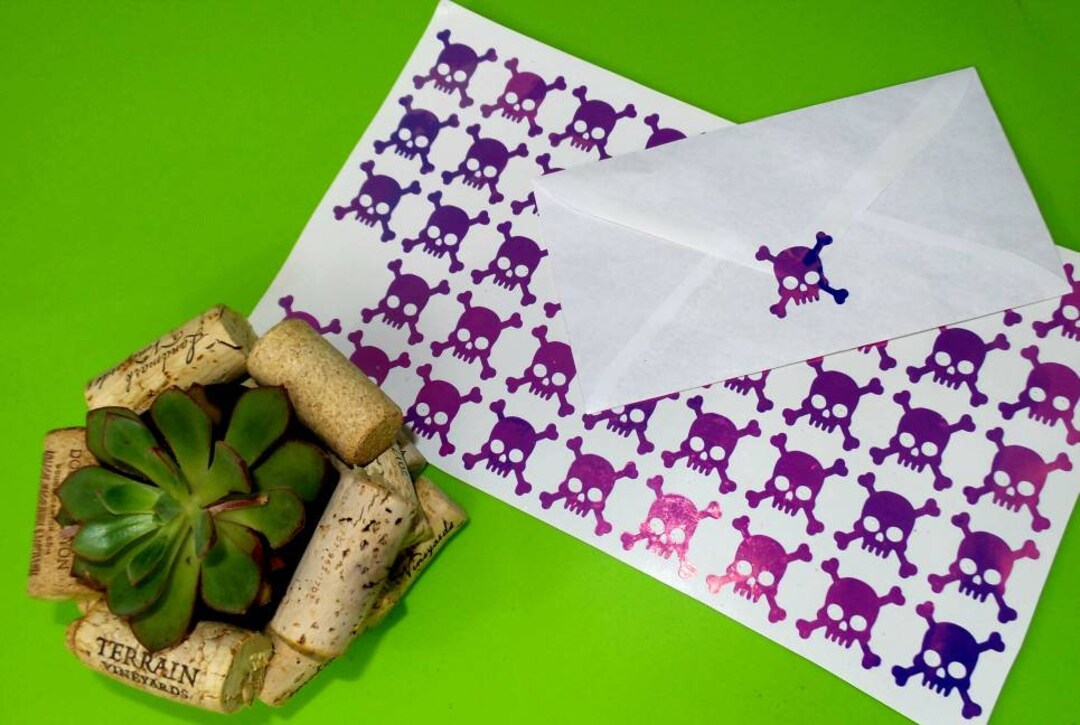 Purple Pirate Stickers, Color Morphing Envelope Sealers, Skull and ...