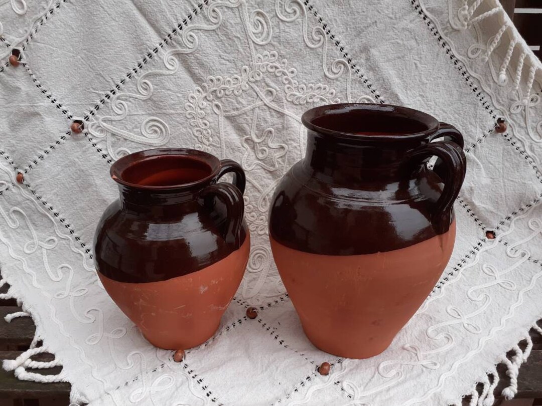 Italian Terracotta Usable Legume Pots. Set of 2 Large Traditional ...