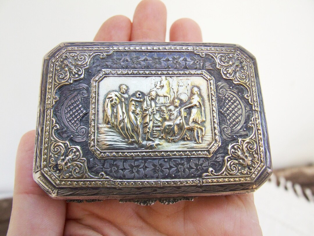 Victorian Italian Handcrafted Finely Decorated Silver 800 Pocket Snuff ...