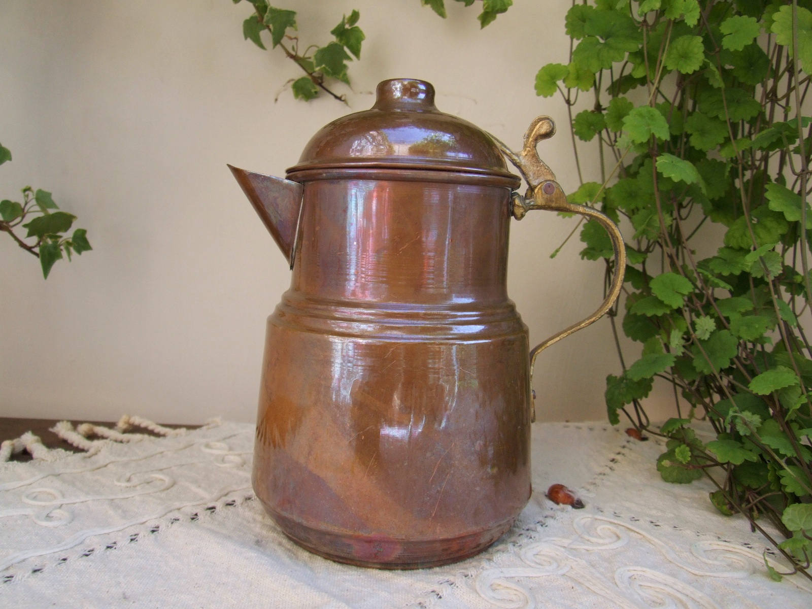 Old copper tea water coffee jug with handle. Traditional | Etsy