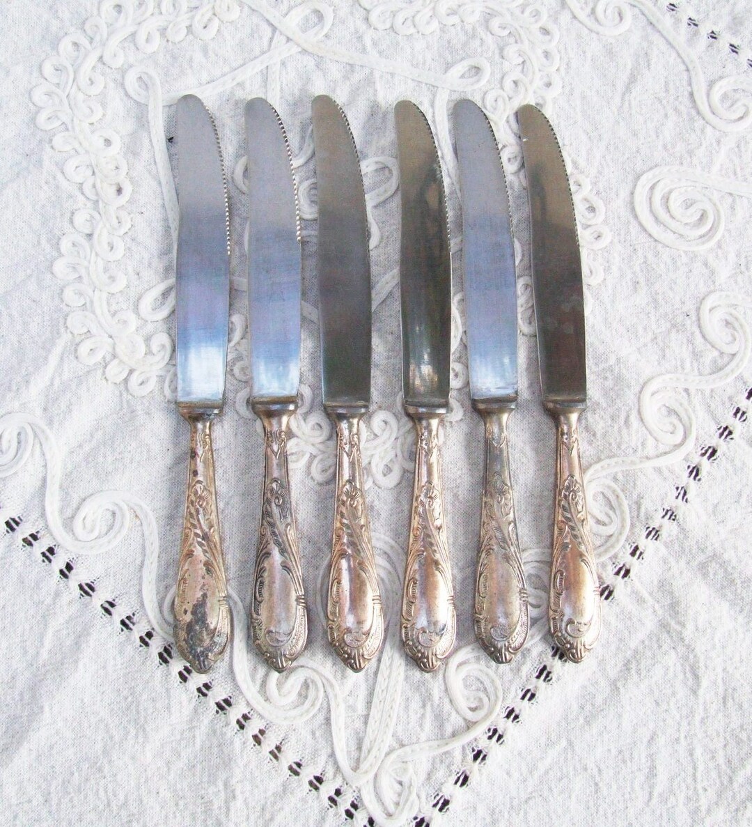 Italian Art Deco Set of 6 Old Silverplate Dessert Knives. Victorian ...