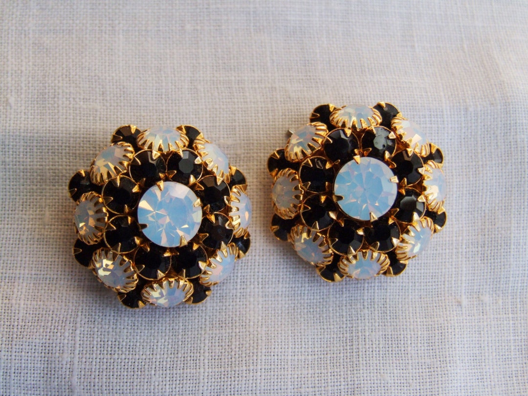 Vintage Italian Rhinestone Buttons: Black & Opal Jewel Set - Etsy