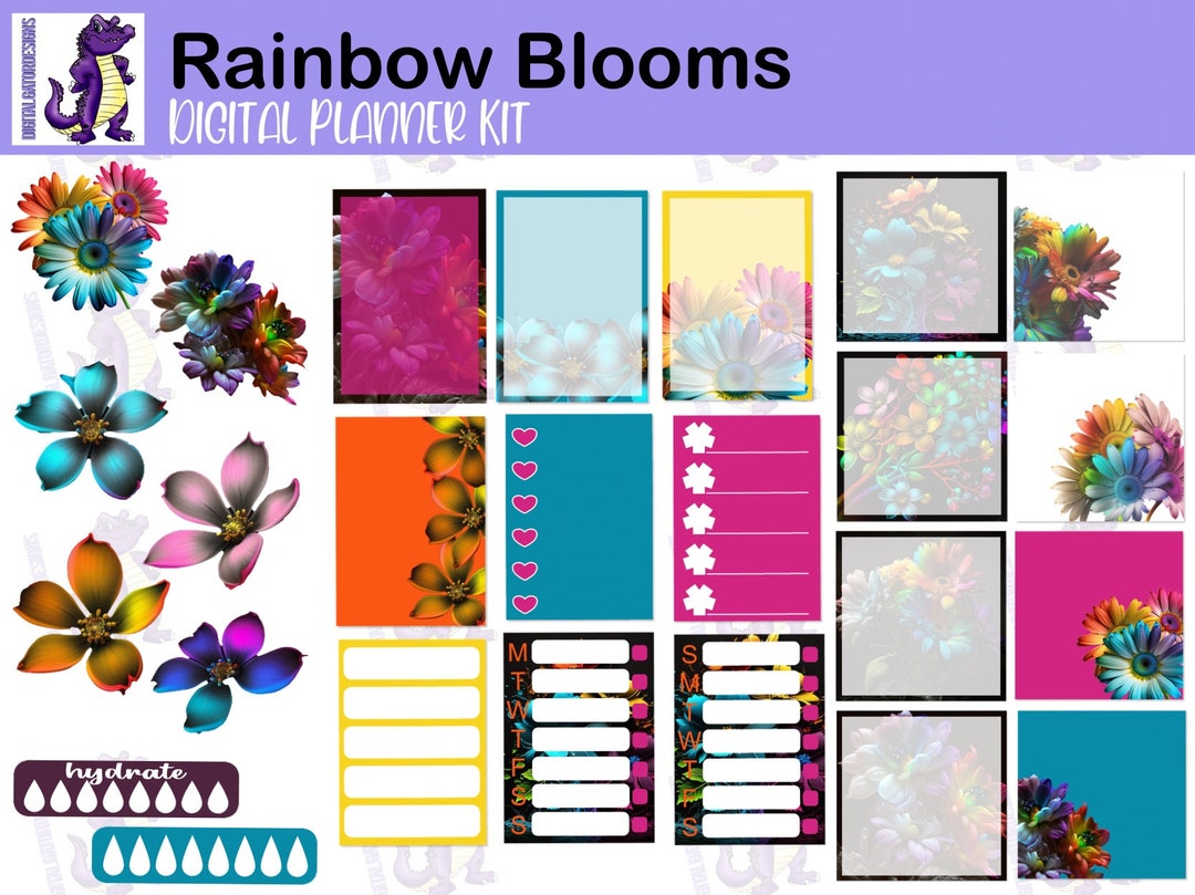 Rainbow Blooms Digital Planner Set - Etsy