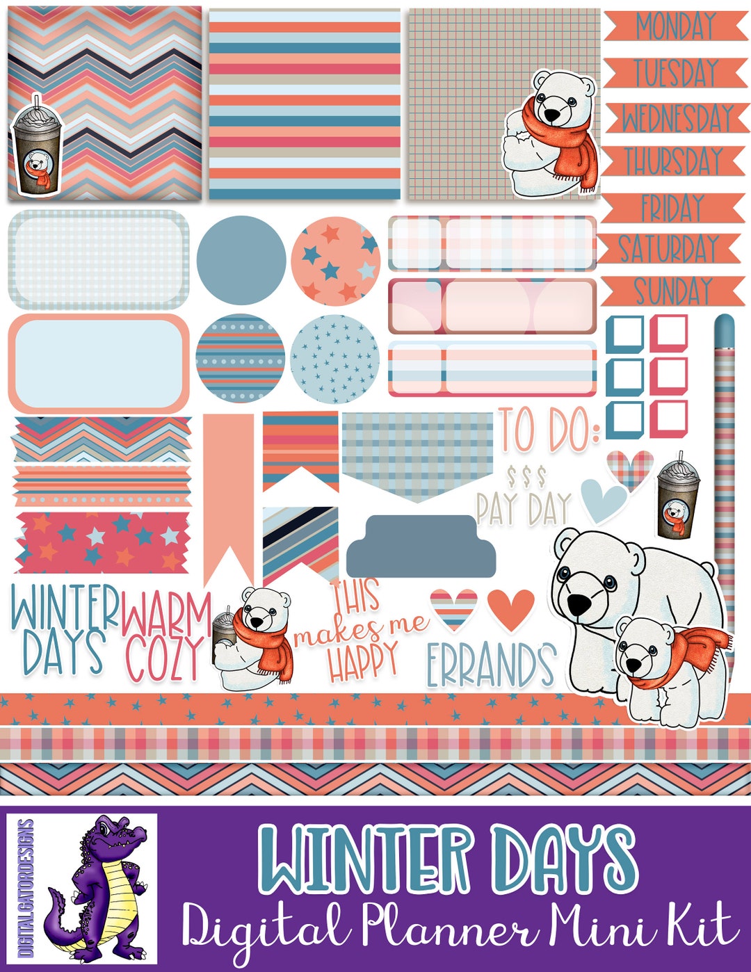 Winter Days Mini Digital Sticker Set - Etsy