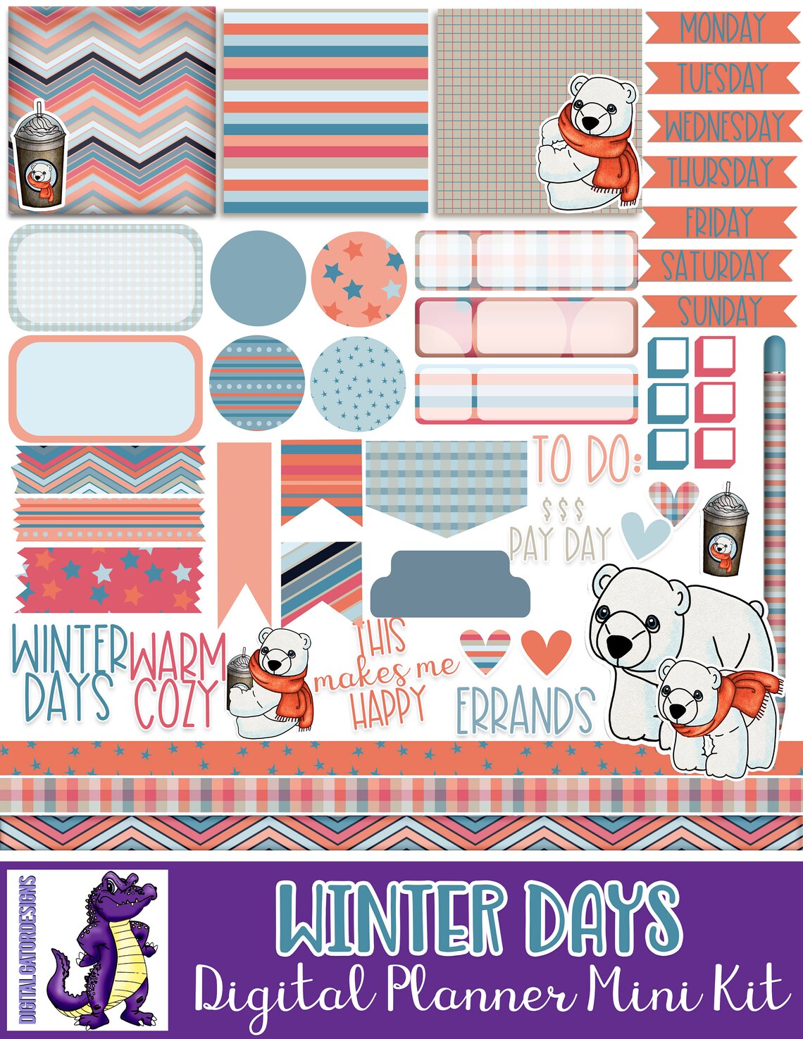 Winter Days Mini Digital Sticker Set - Etsy