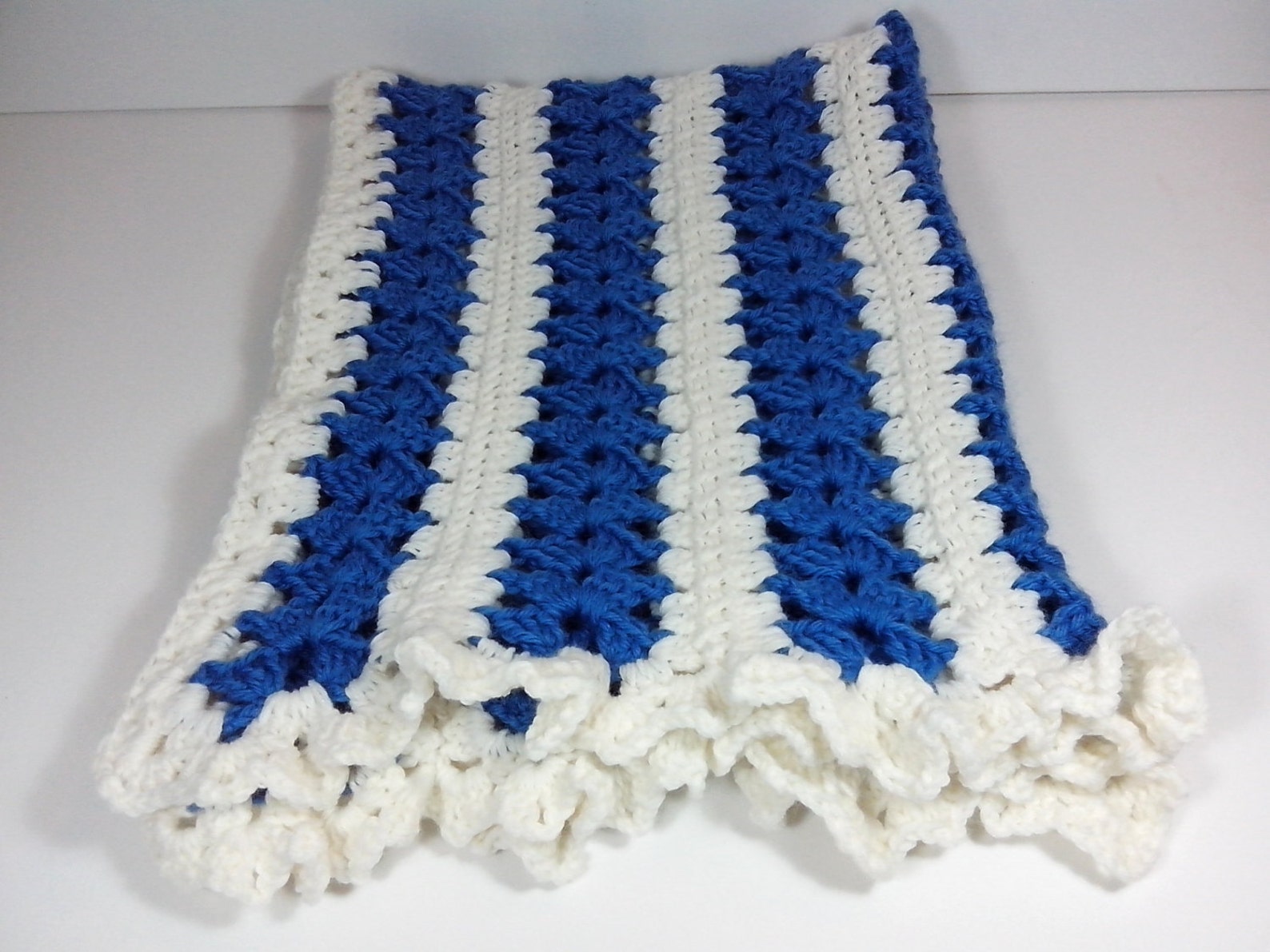 Crochet Baby Blanket Pattern Blue Edge Ruffled Tutorial Instant ...