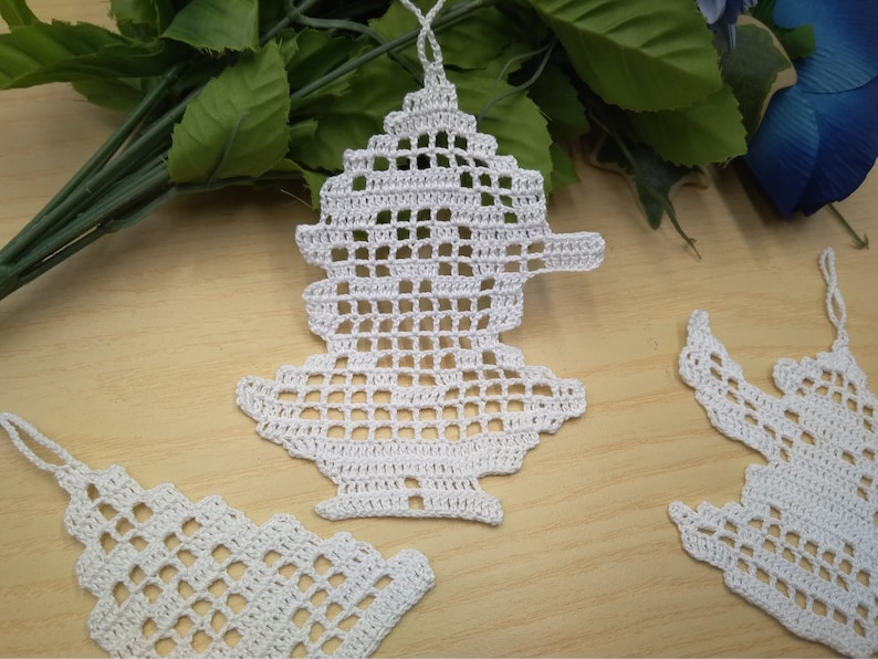 FILET Crochet Christmas Pattern - Santa Claus Ornaments - PATTERN 410 ...