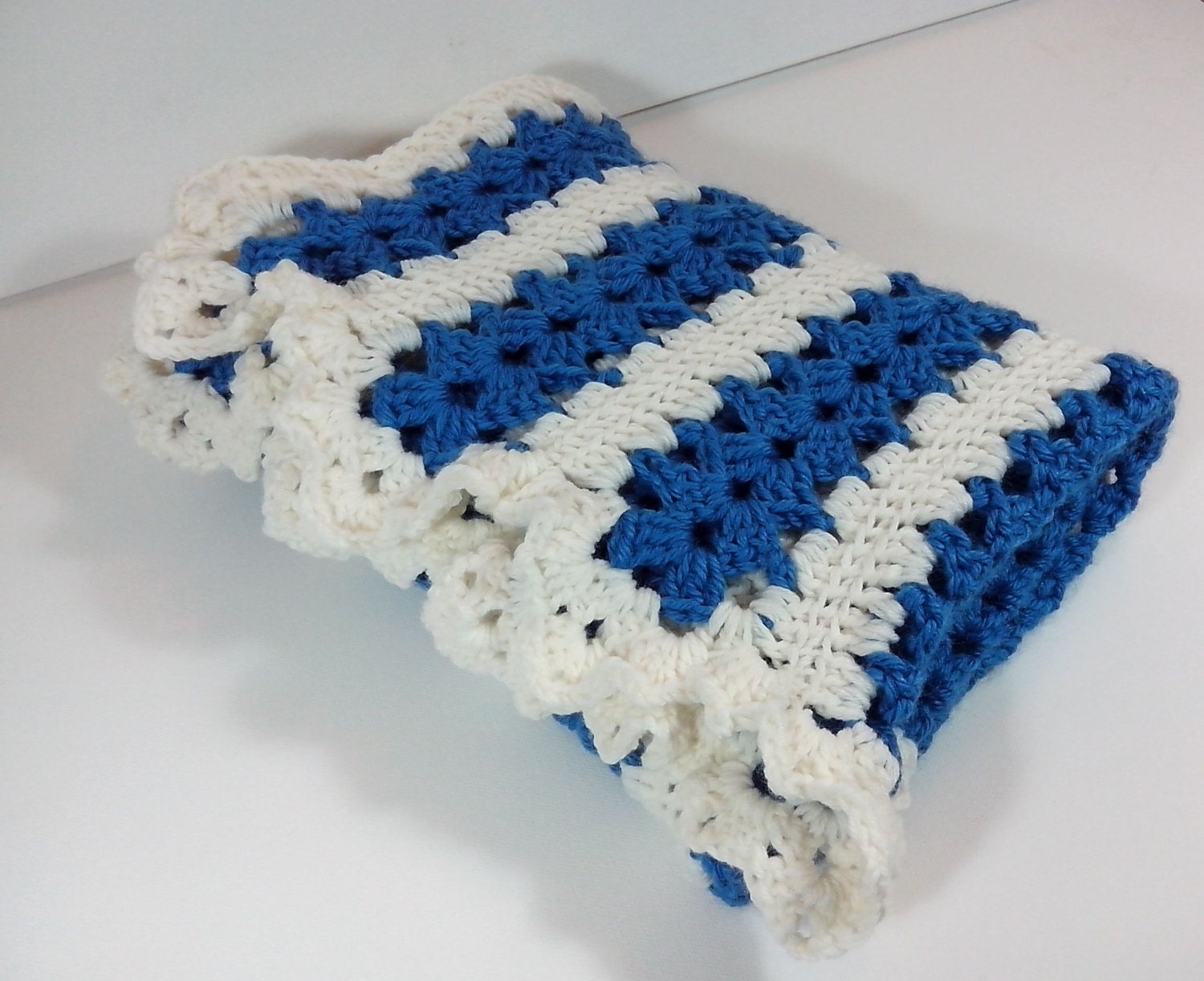 Crochet Baby Blanket Pattern Blue Edge Ruffled Tutorial Instant ...