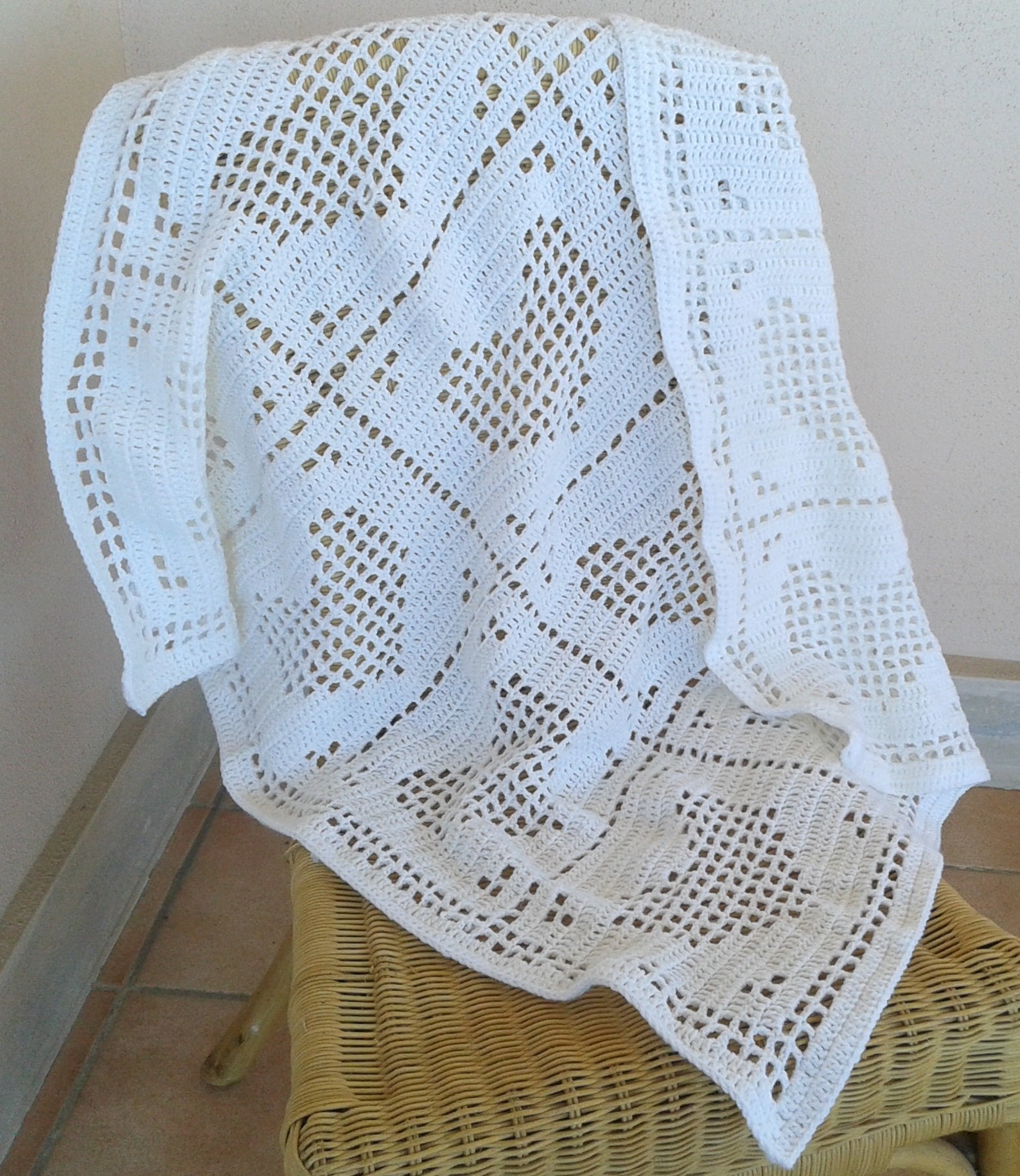 Schema Uncinetto FILET copertina neonato culla cuori nella neve, Schema ...