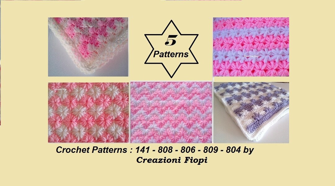 Crochet Pattern Package - 5 Crochet Patterns Baby Blankets (pattern 141 ...