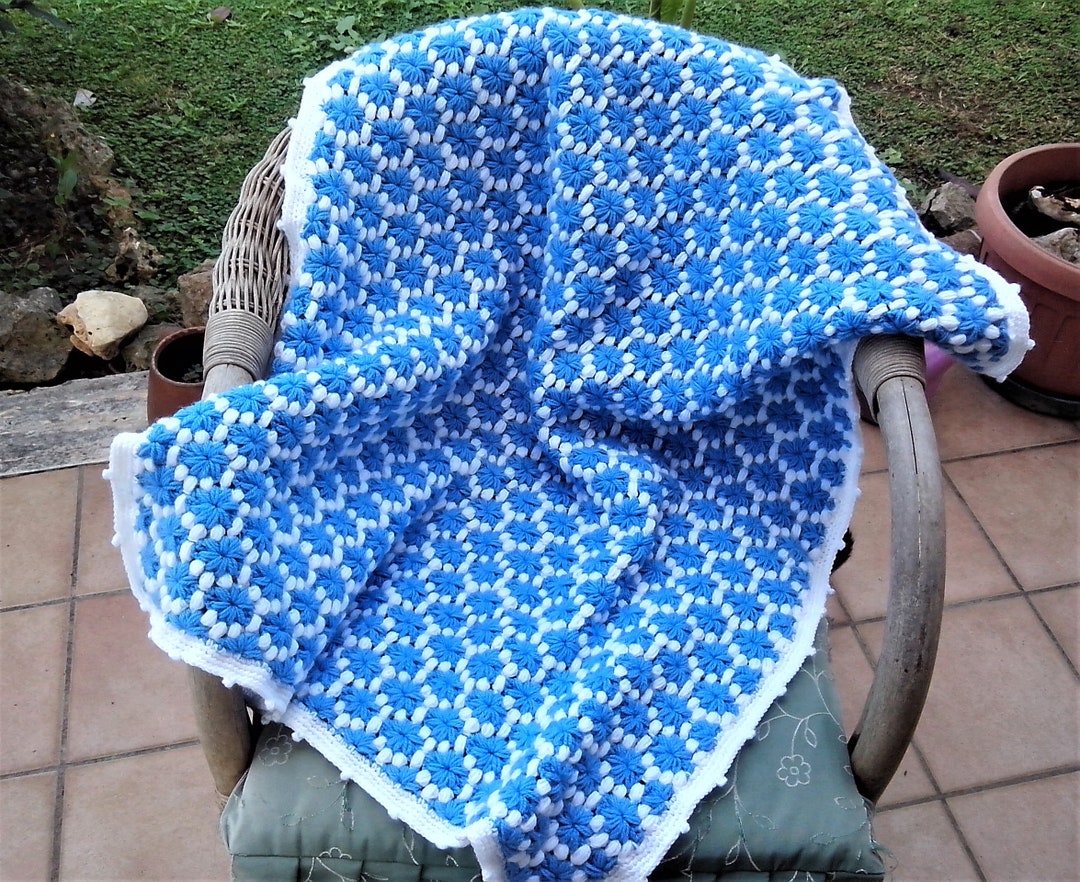 Crochet Baby Blanket PATTERN, Puff Stitch FLOWERS on the Clouds Blanket ...