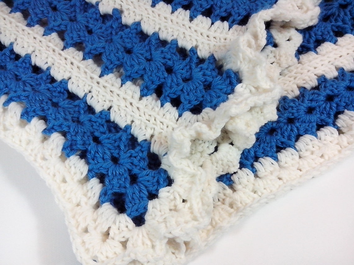 Crochet Baby Blanket Pattern Blue Edge Ruffled Tutorial | Etsy