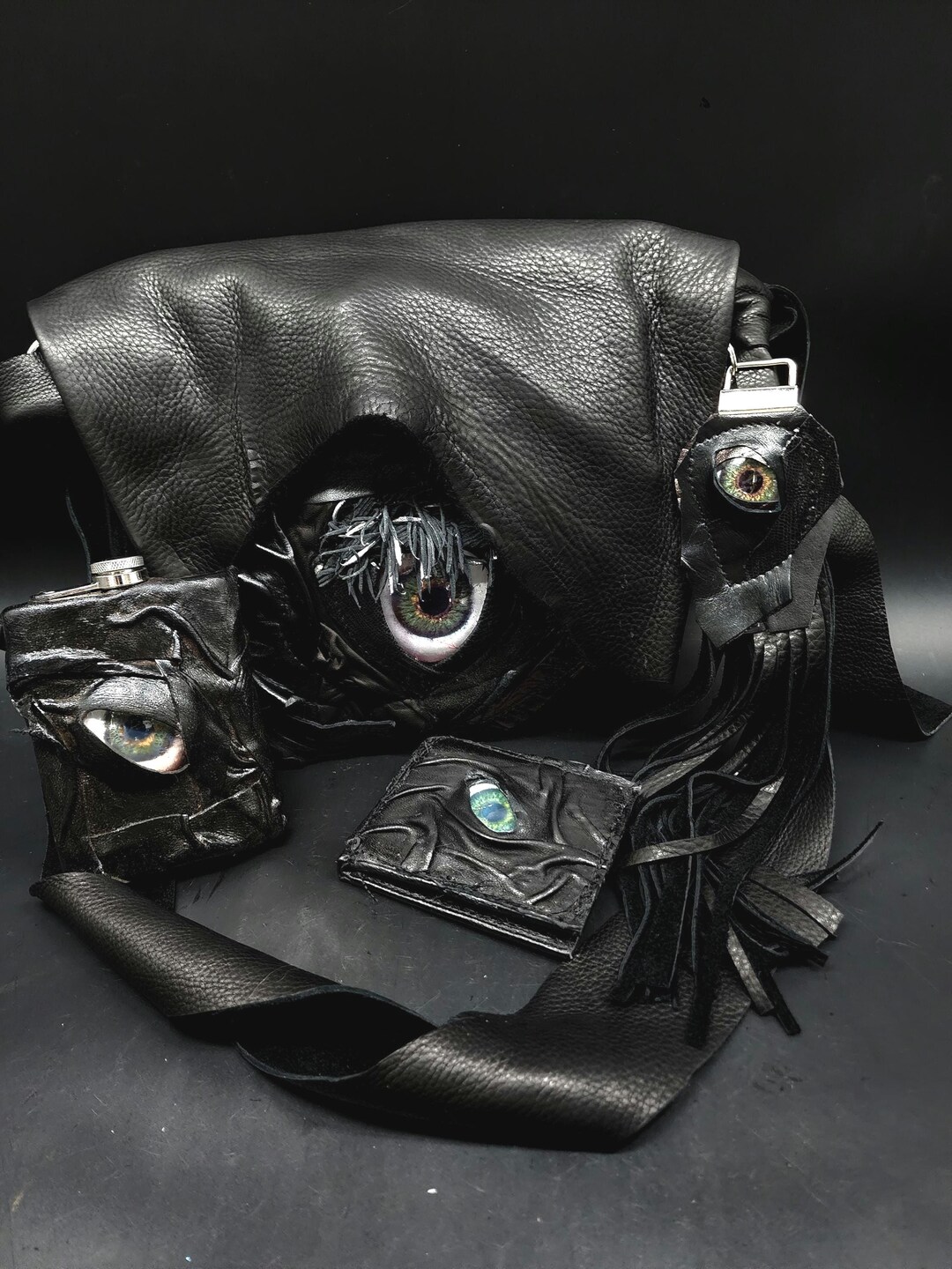Creepy Spooky Leather Unisex Eyeball Goth Alternative Punk Bag With ...