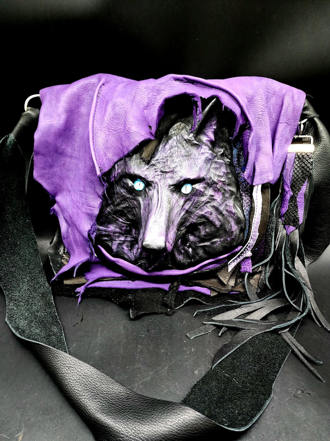 Leather Wolf Bag Purple and Black 3d - Etsy