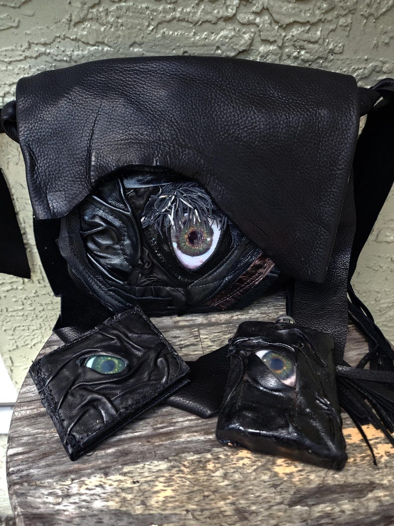 Creepy Spooky Leather Unisex Eyeball Goth Alternative Punk Bag With ...