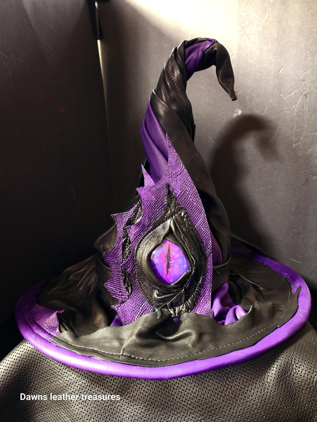 Black and Purple Leather Witch Hat With Removable Dragon Eyeand ...