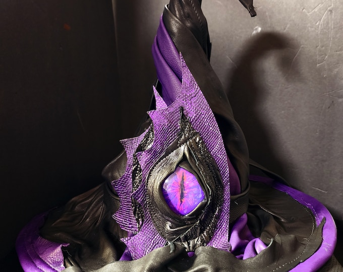 Black and Purple Leather Witch Hat With Removable Dragon Eyeand ...