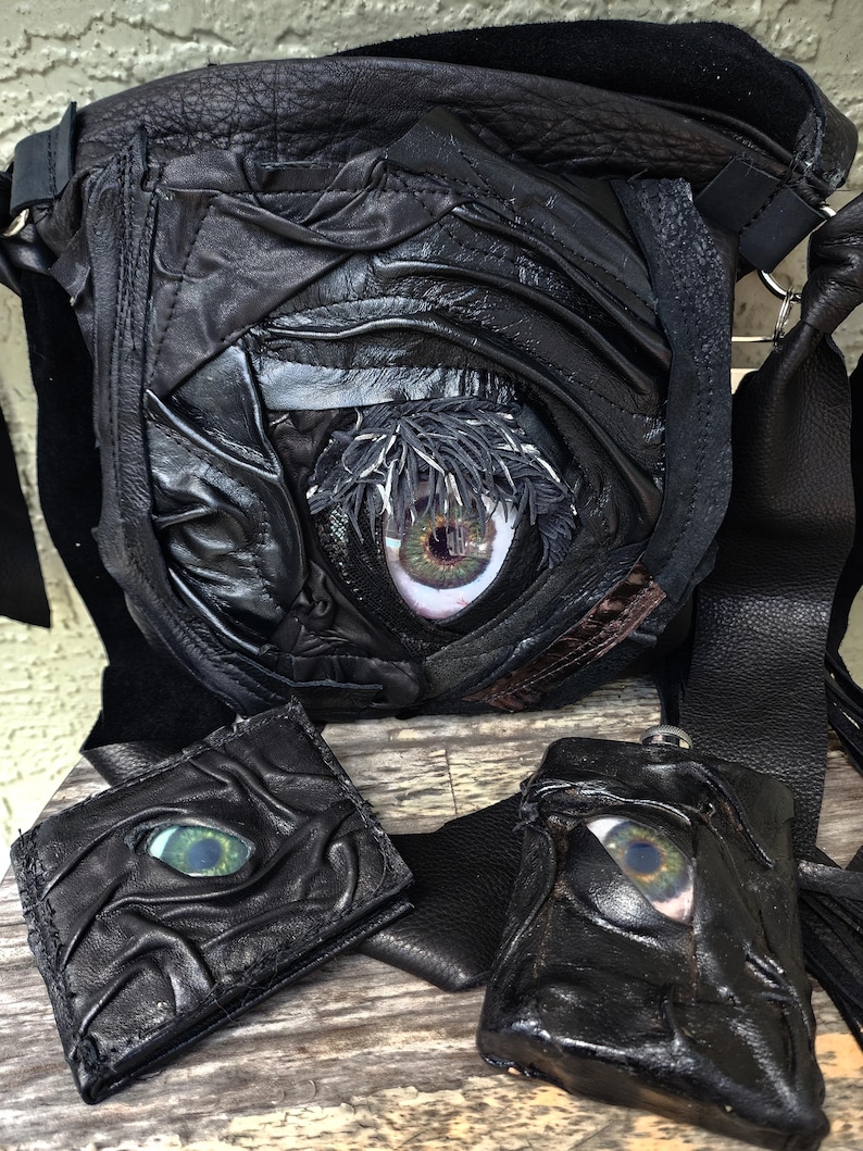 Creepy Spooky Leather Unisex Eyeball Goth Alternative Punk Bag With ...