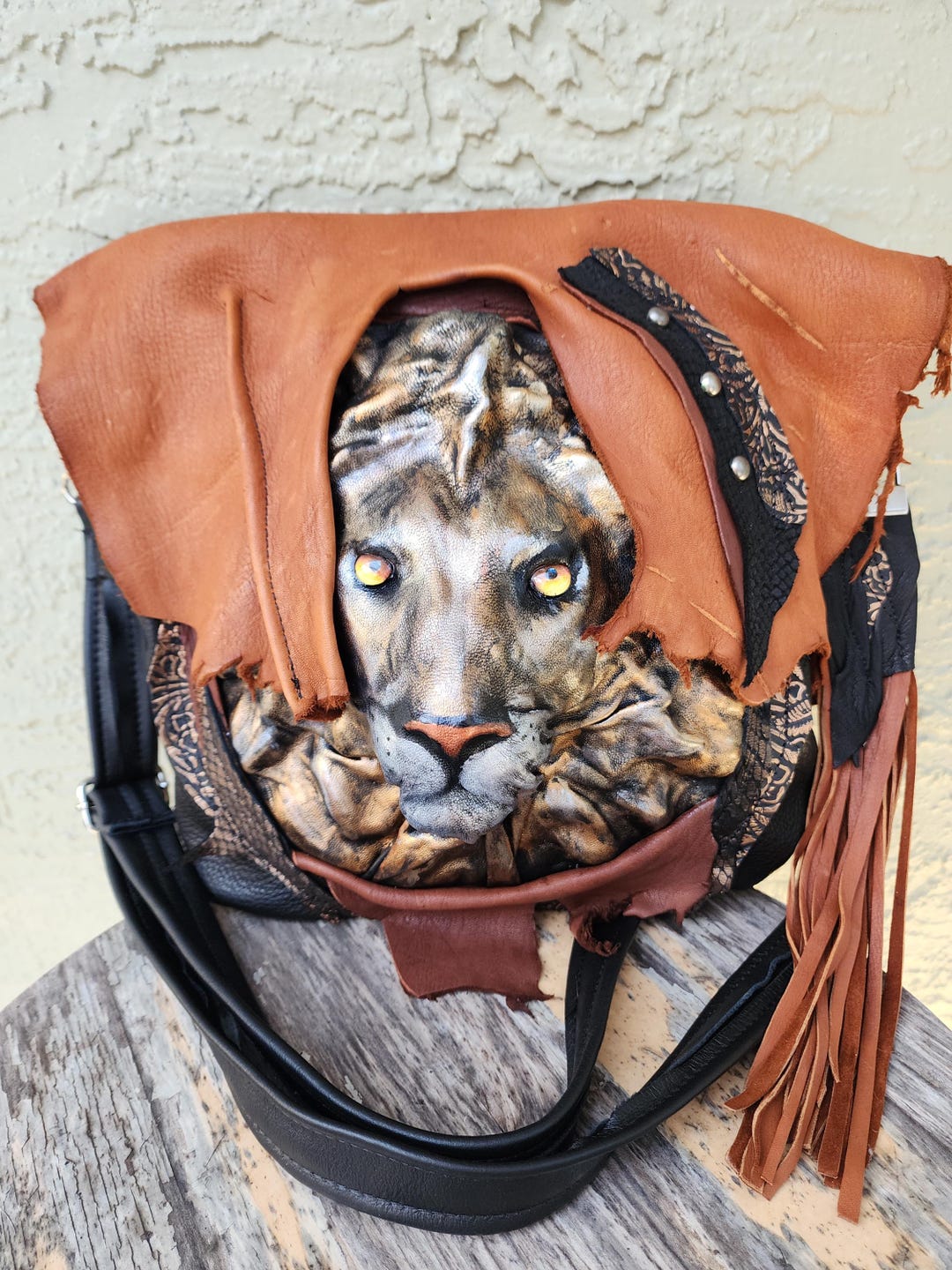 Large Tote Leather Lion Bag - Etsy