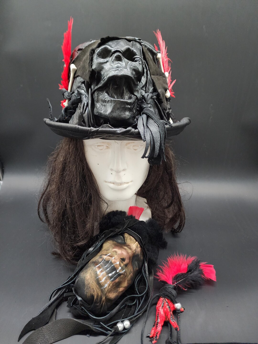 Large Size Witch Doctor Voodoo Wicked Leather Skull Hat With Talisman ...