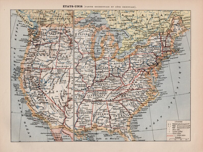 1897 United States of America Antique Map Old Lithograph | Etsy 1897 United States of America Antique Map Old Lithograph | Etsy