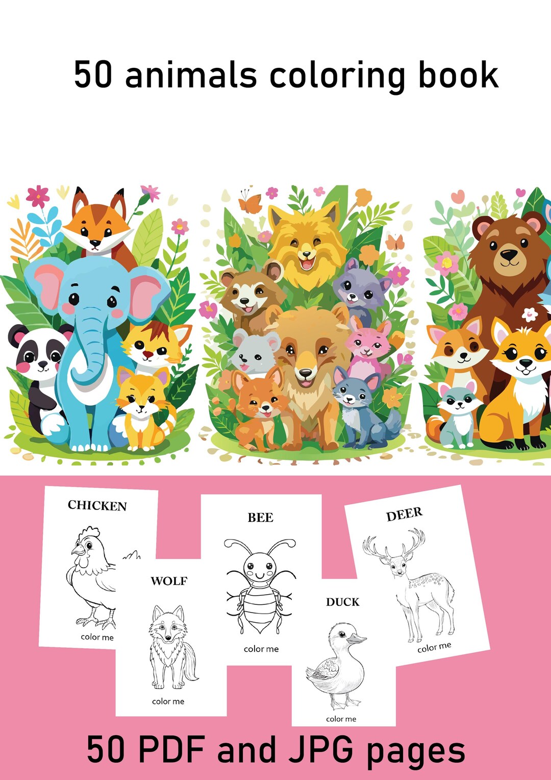 50 Animals Coloring Book for Kids - Etsy