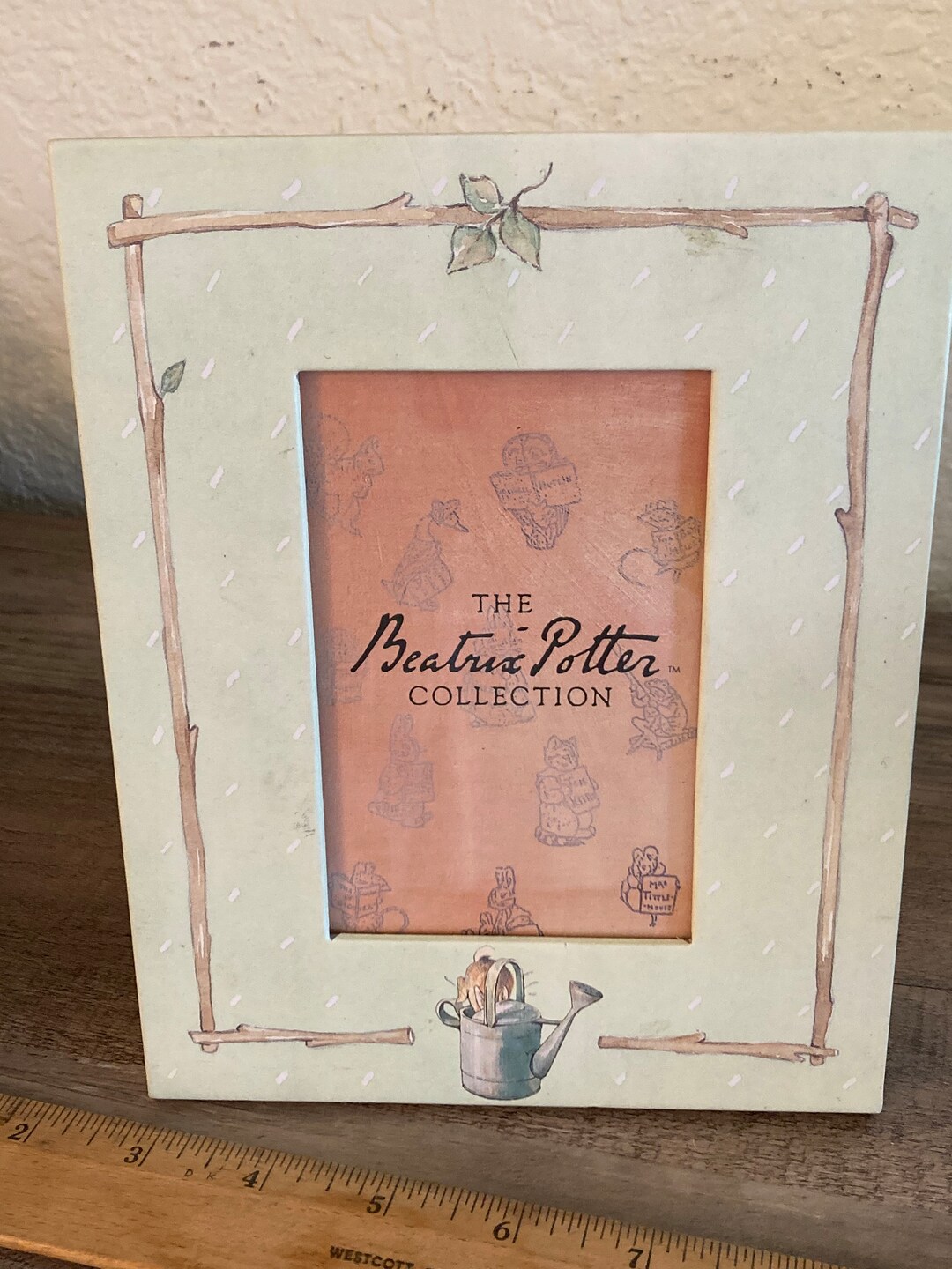 Beatrix Potter Frame, Green Background Decorated With Twigs and Bunny ...