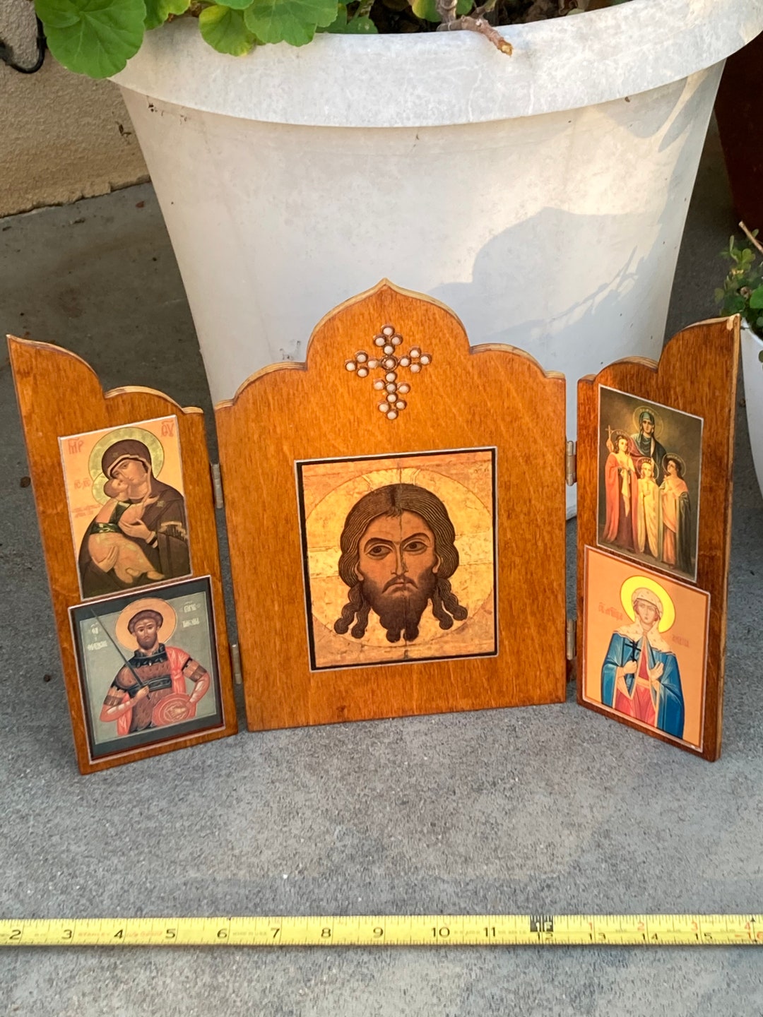 Triptych Art Piece, Vintage Hand Made & Painted, Beautiful Colors, Tri ...
