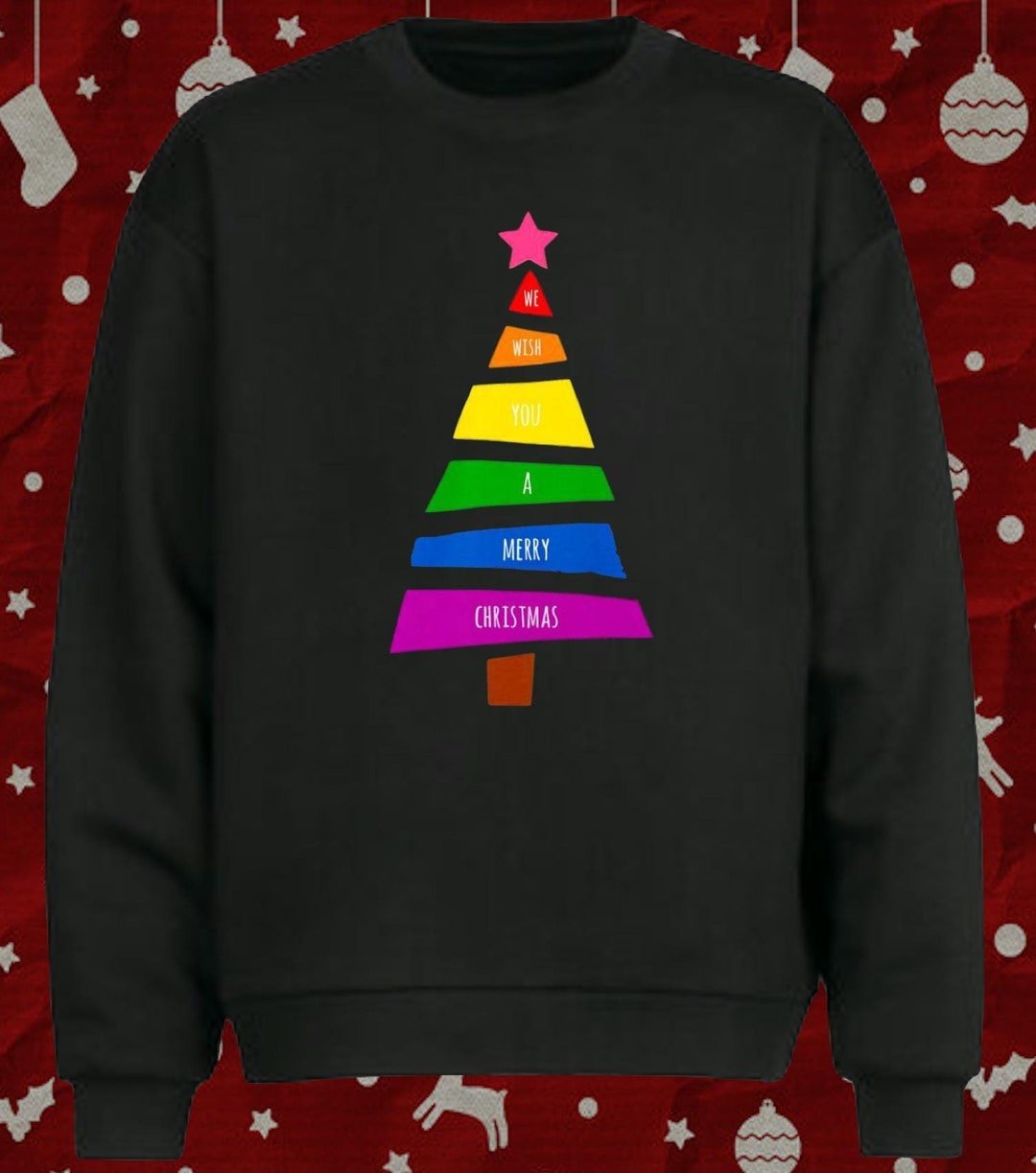 Rainbow Christmas Tree Gay Pride LGBT Gay Rights Equality Xmas Sweater ...
