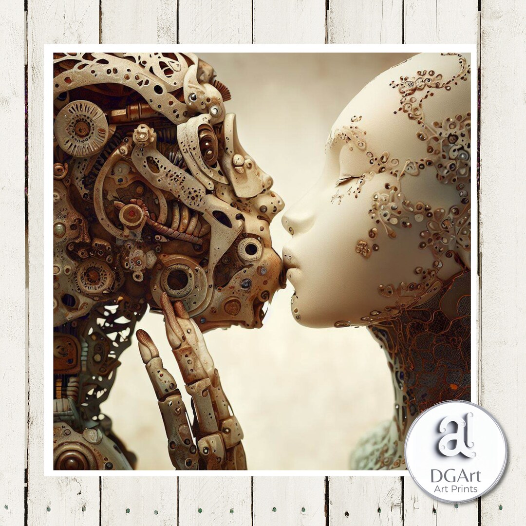 Robot Art Android Kiss Original AI Art Print Square Size7,8x7,8 Inches ...